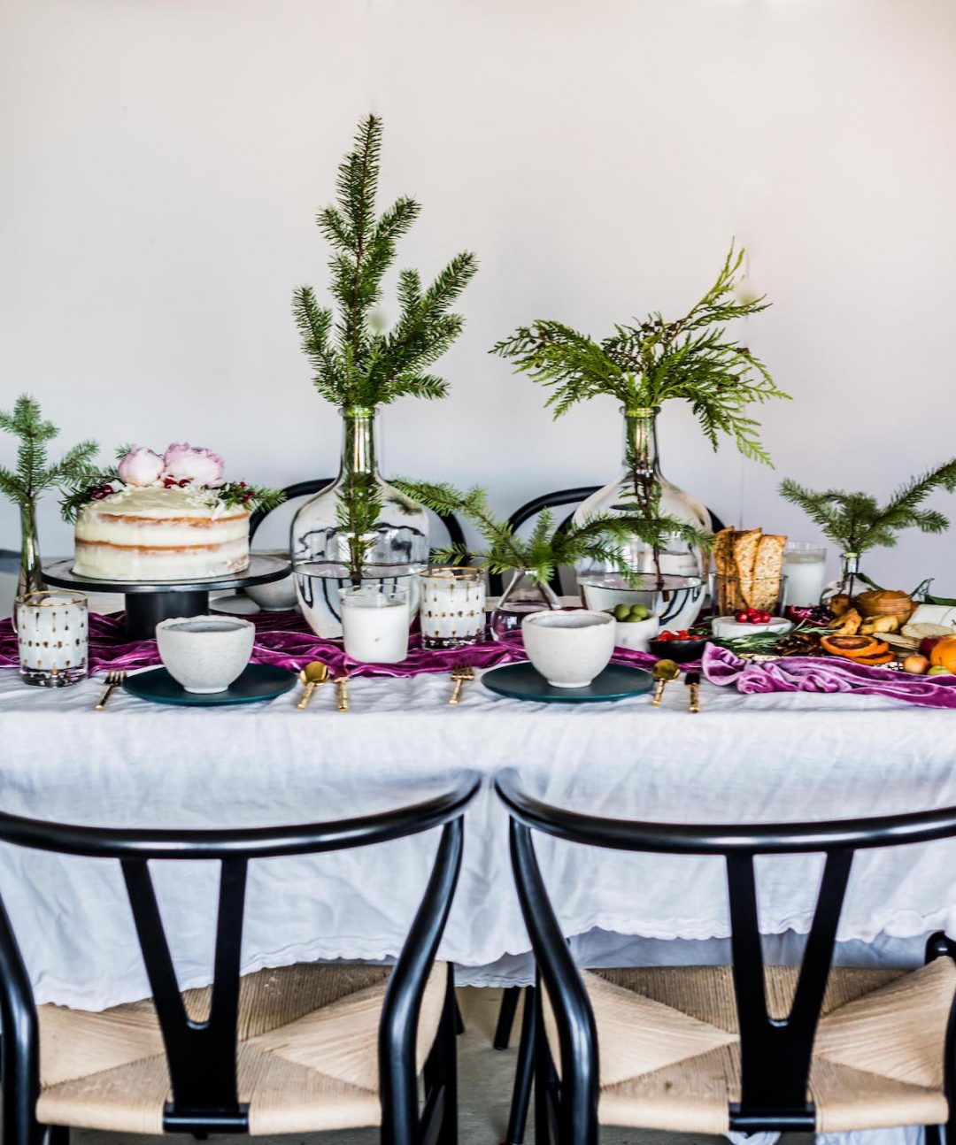 Modern Holiday Tabletop with Evergreens - Craft and Cocktails