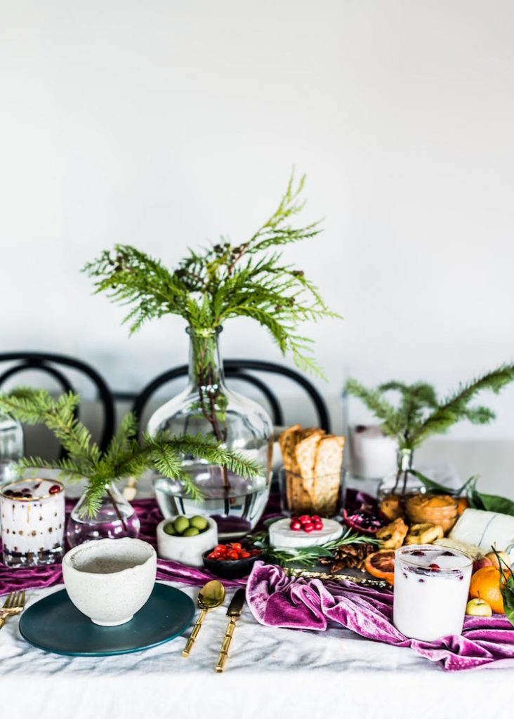 Modern Holiday Tabletop with Evergreens - Craft and Cocktails