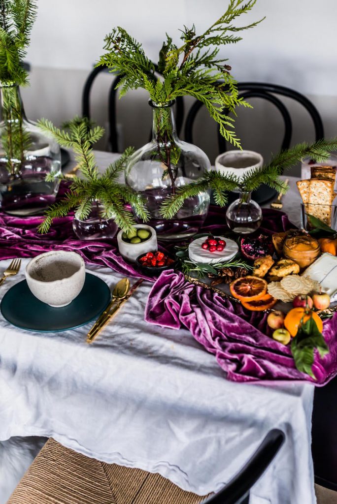 Modern Holiday Tabletop with Evergreens - Craft and Cocktails